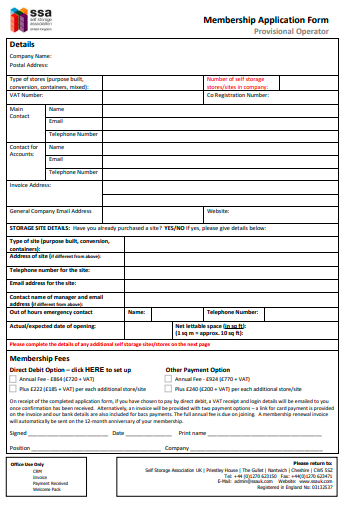 SSA UK Provisional Operator Application Form